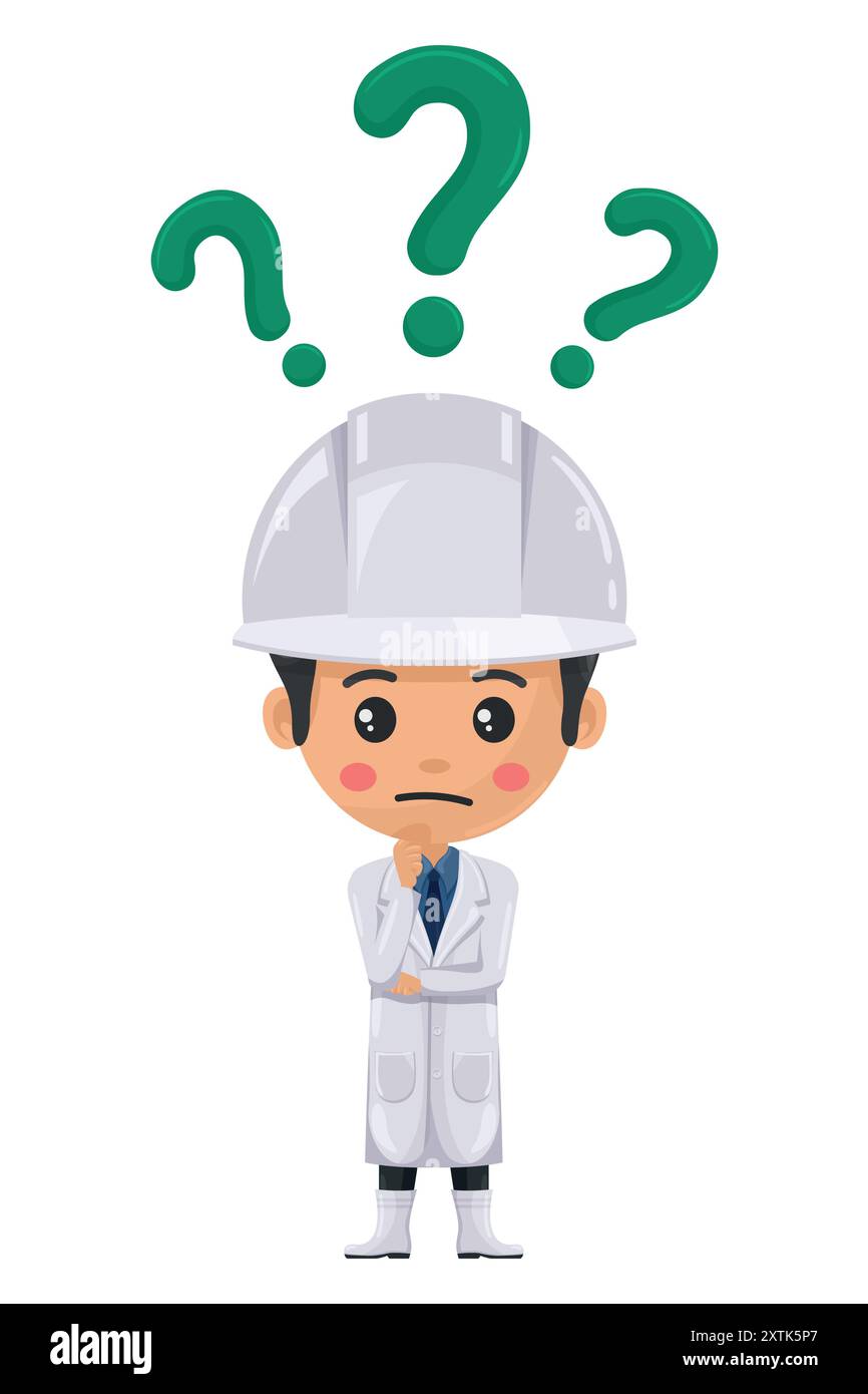 Quality control supervisor expressing doubt, uncertainty with a ...