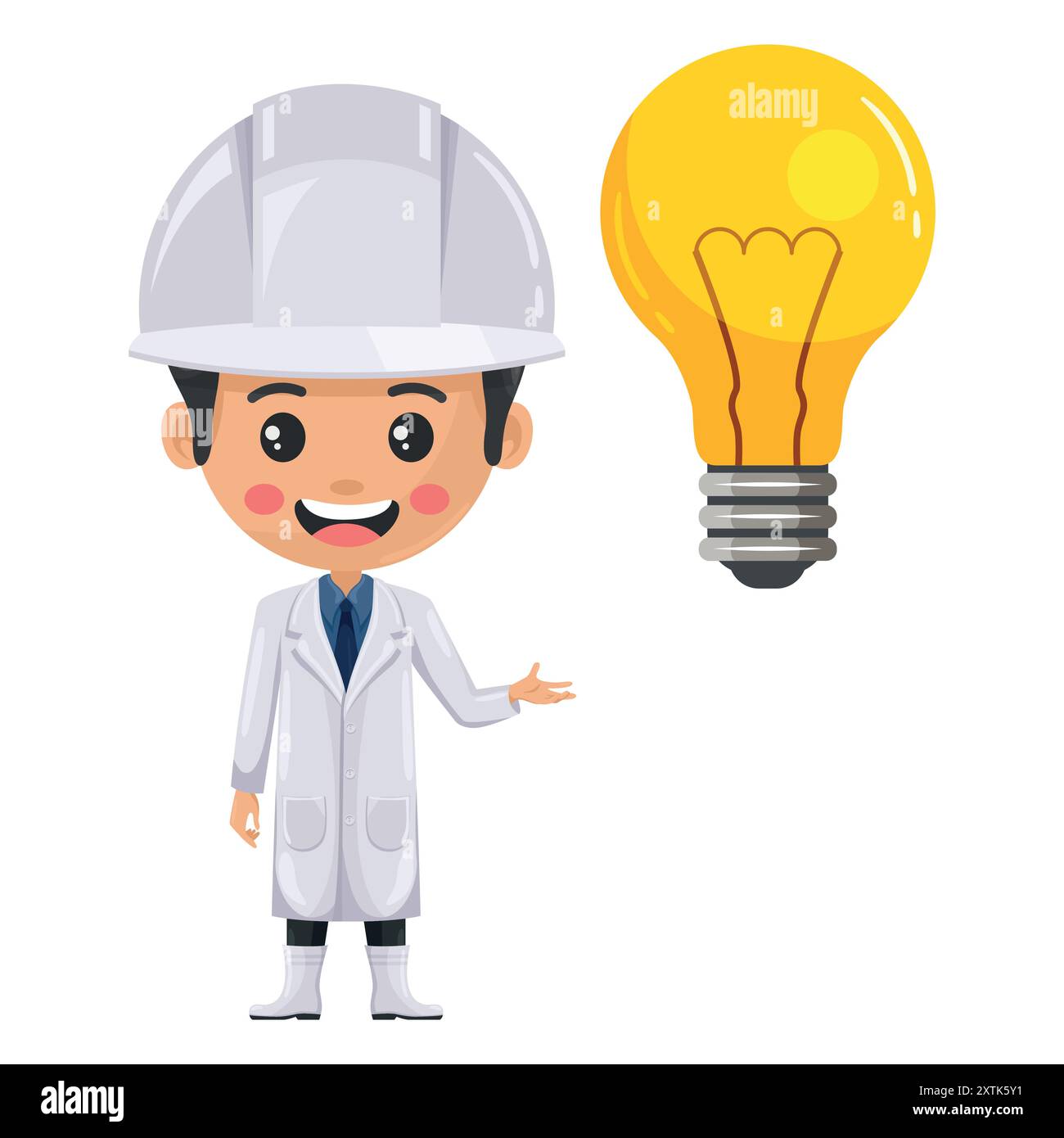 Quality control supervisor with a giant light bulb. Food industry ...