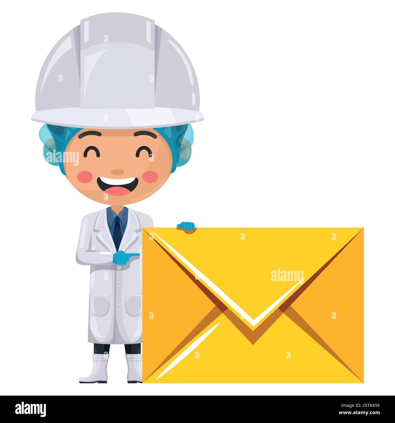 Quality control happy supervisor with letter envelope for email. Food ...