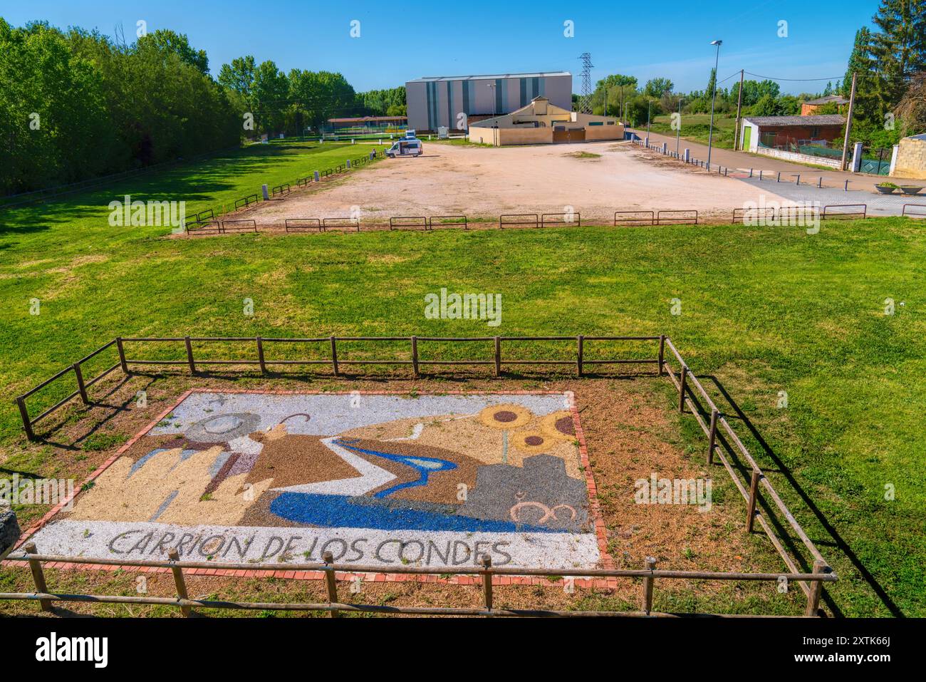 Carrion de los Condes town sign and parking area Palencia province ...
