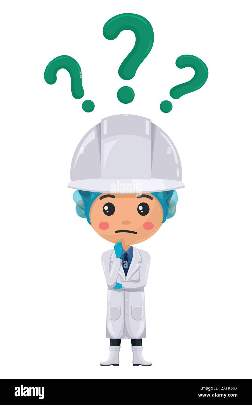 Quality control supervisor expressing doubt, uncertainty with a ...