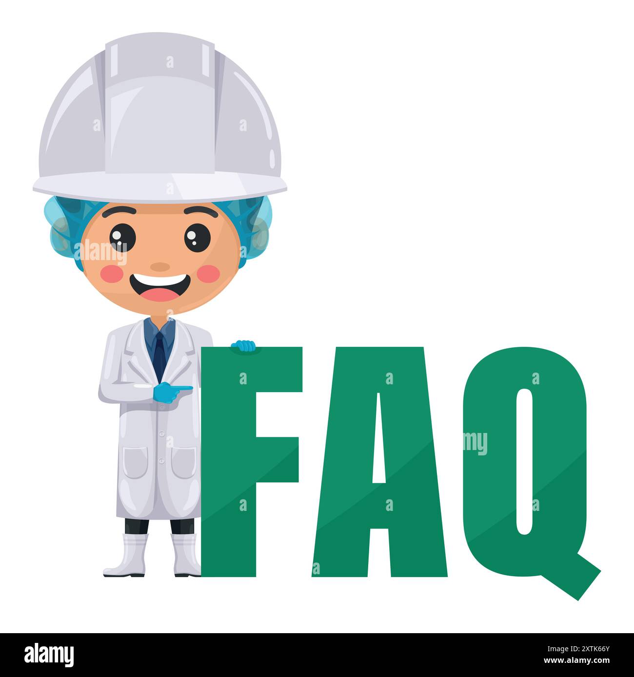 Quality control supervisor production line with giant FAQ letters ...