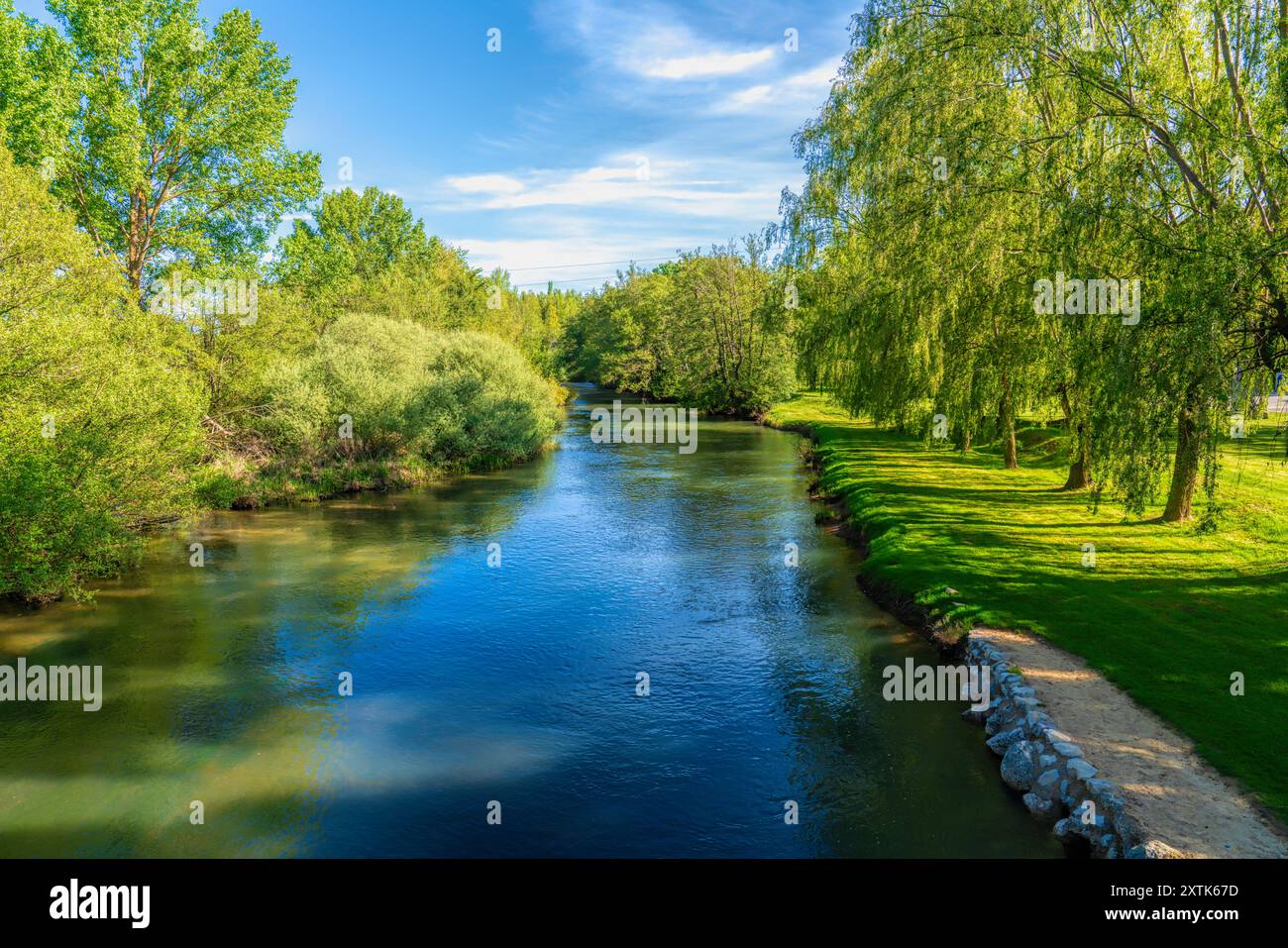 Carrion river Carrion de Los Condes, Palencia province, Spain on the ...
