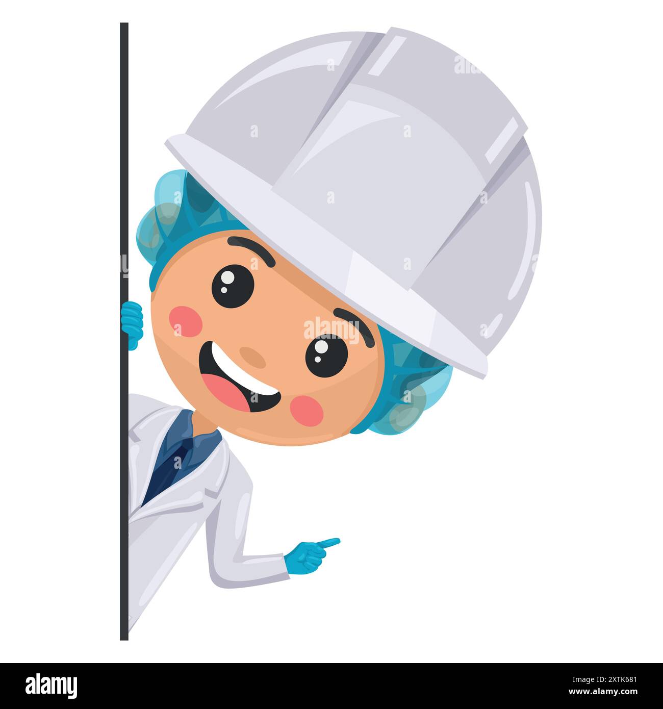 Quality control supervisor peeking out from behind a wall pointing ...