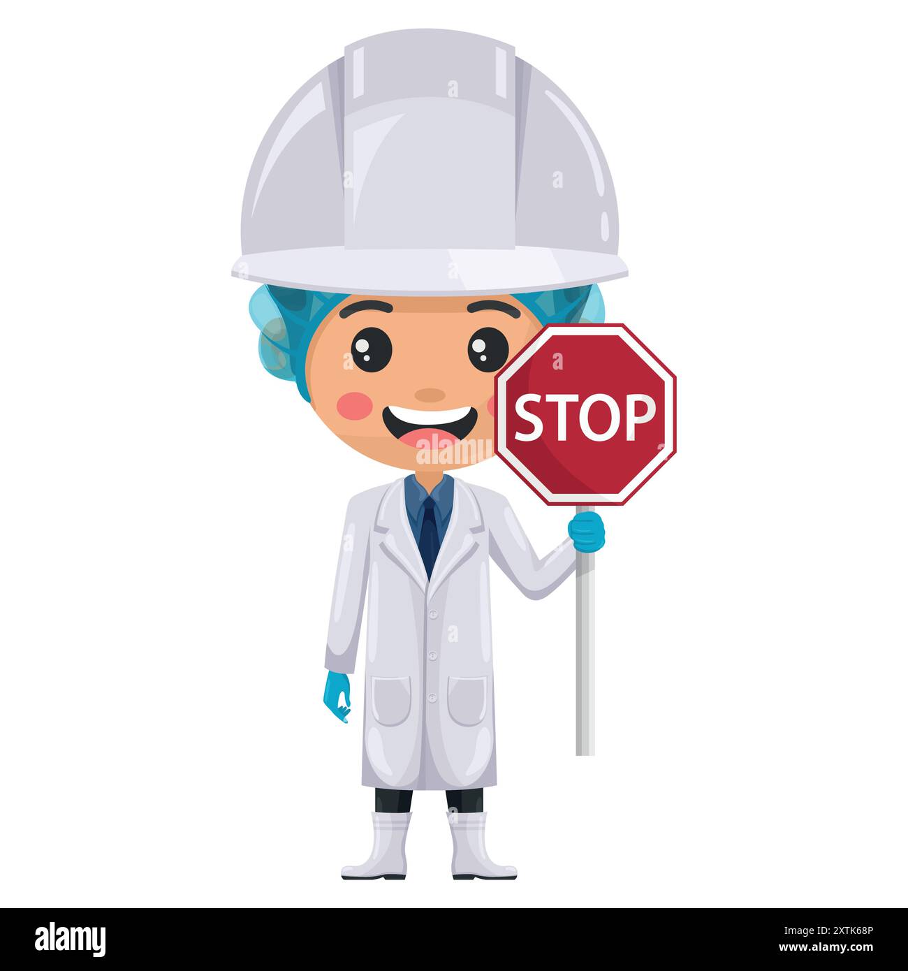 Quality control supervisor in food production line holding a stop sign ...