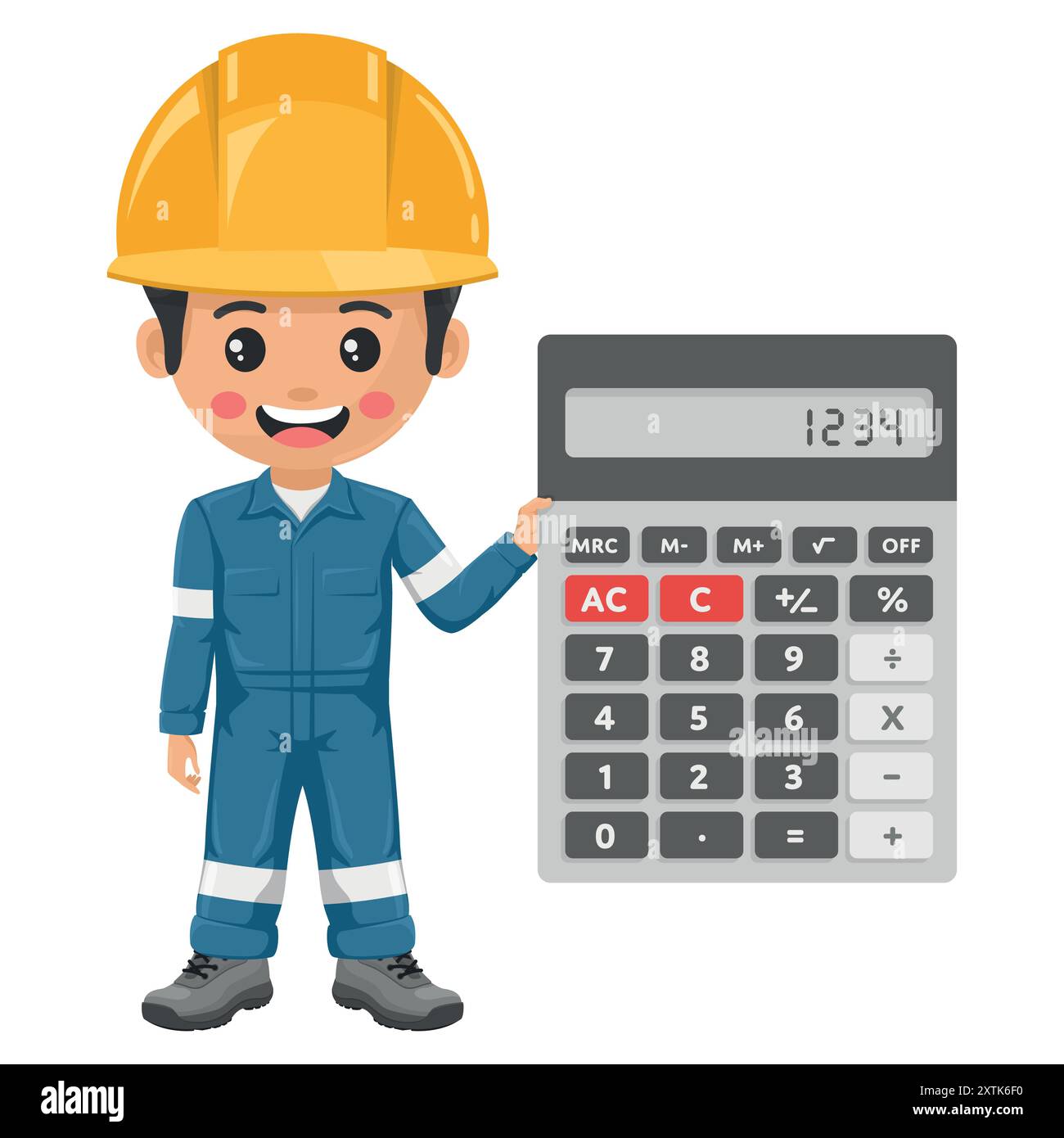 Industrial mechanic worker with a calculator for financial analysis ...