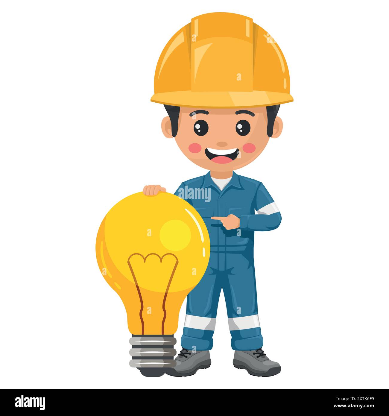 Industrial mechanic worker with a giant light bulb. Creative concept ...