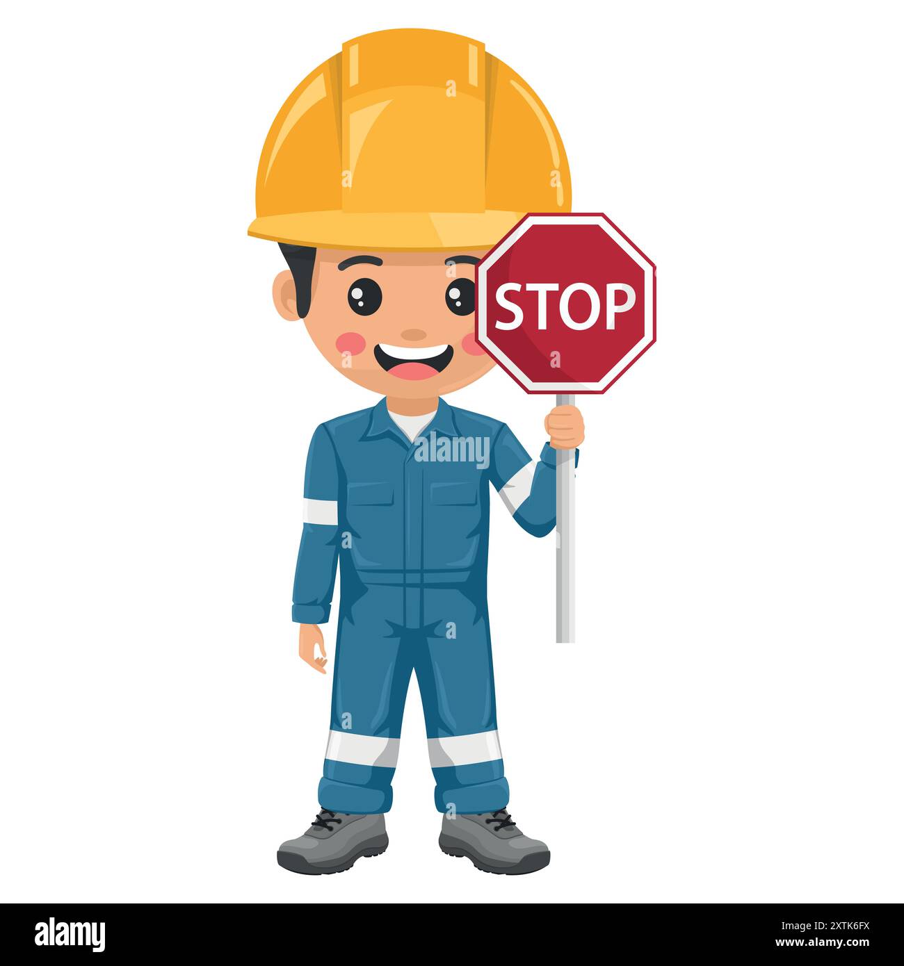 Industrial mechanic worker with stop sign. Engineer with his personal protective equipment ...