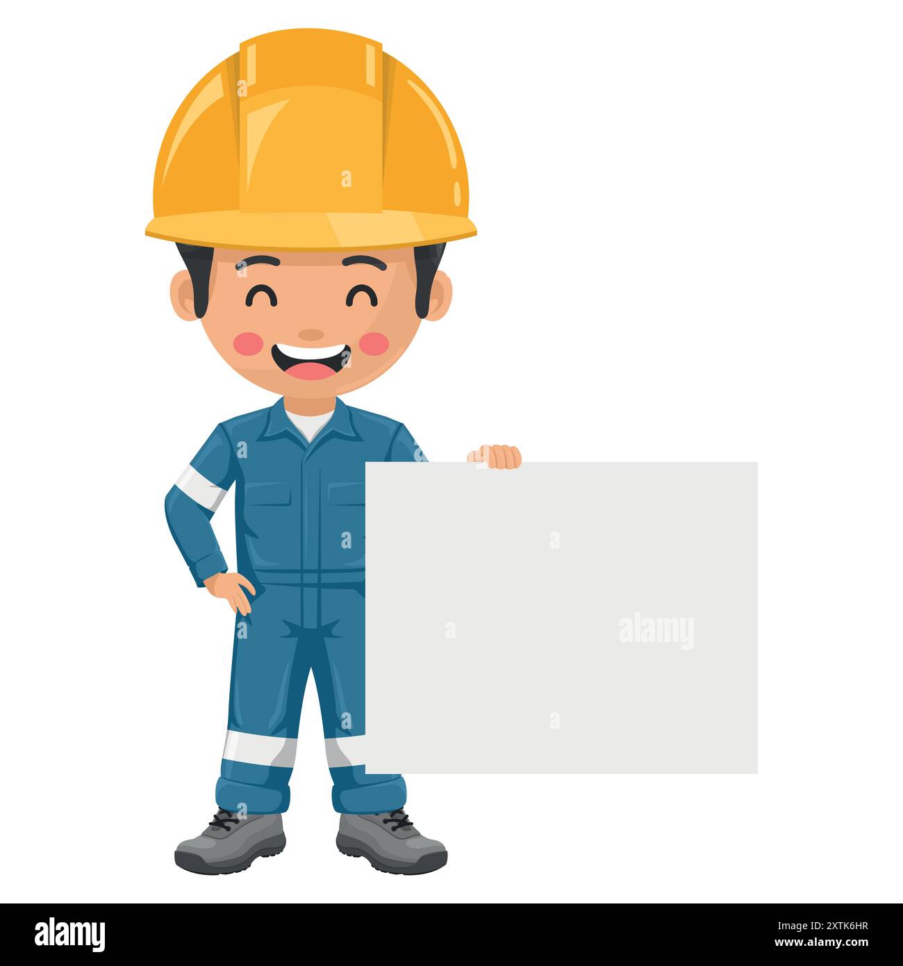 Industrial mechanic worker with his personal protective equipment holding a banner with space ...