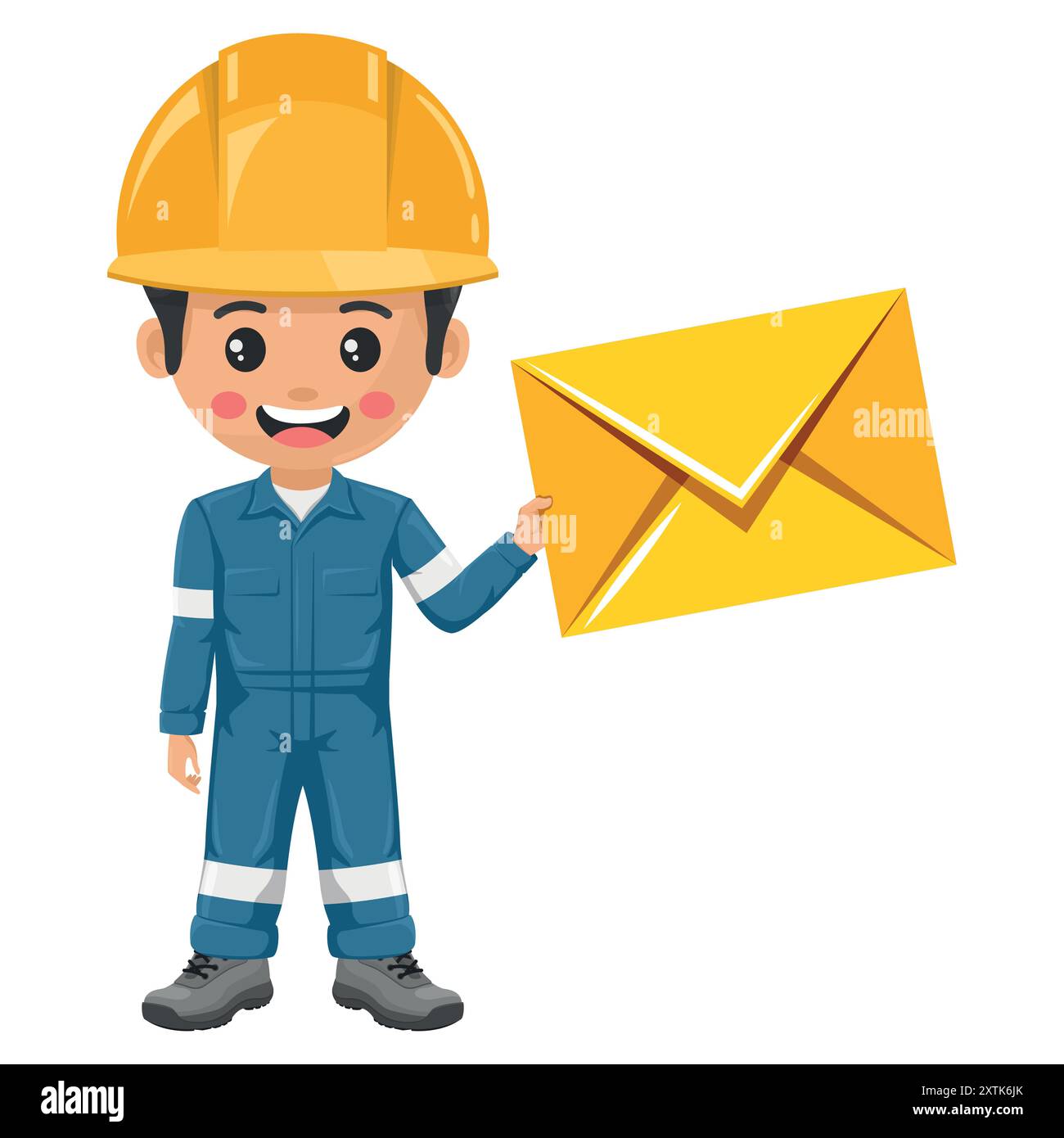 Industrial mechanic worker with letter envelope for email. Concept of ...