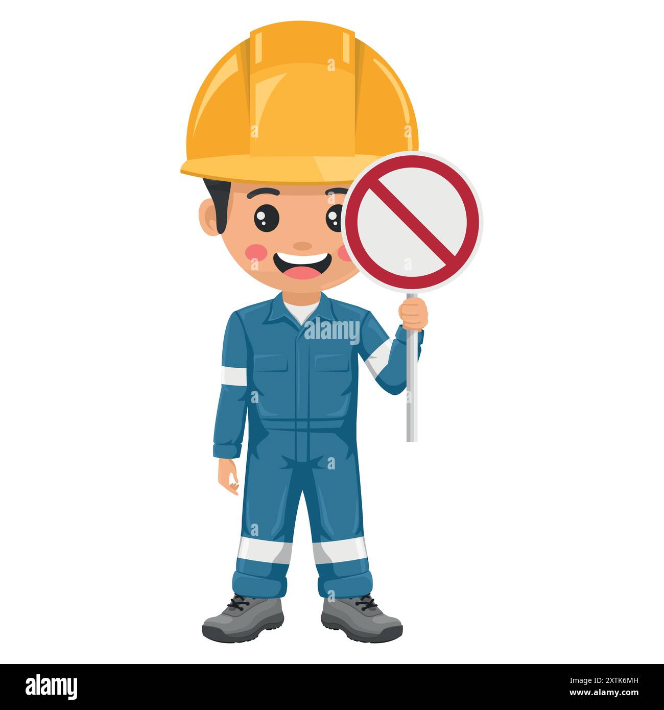 Industrial mechanic worker with prohibited sign making a stop sign. Engineer with his personal ...