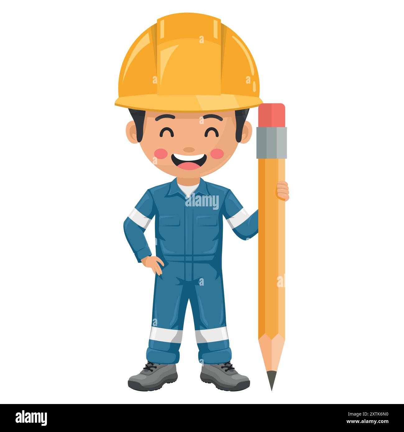 Industrial mechanic worker with giant pencil. Creative concept for ...