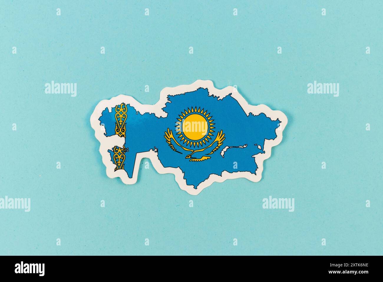 Kazakhstan Map with National Flag Colors on Blue Background Stock Photo ...
