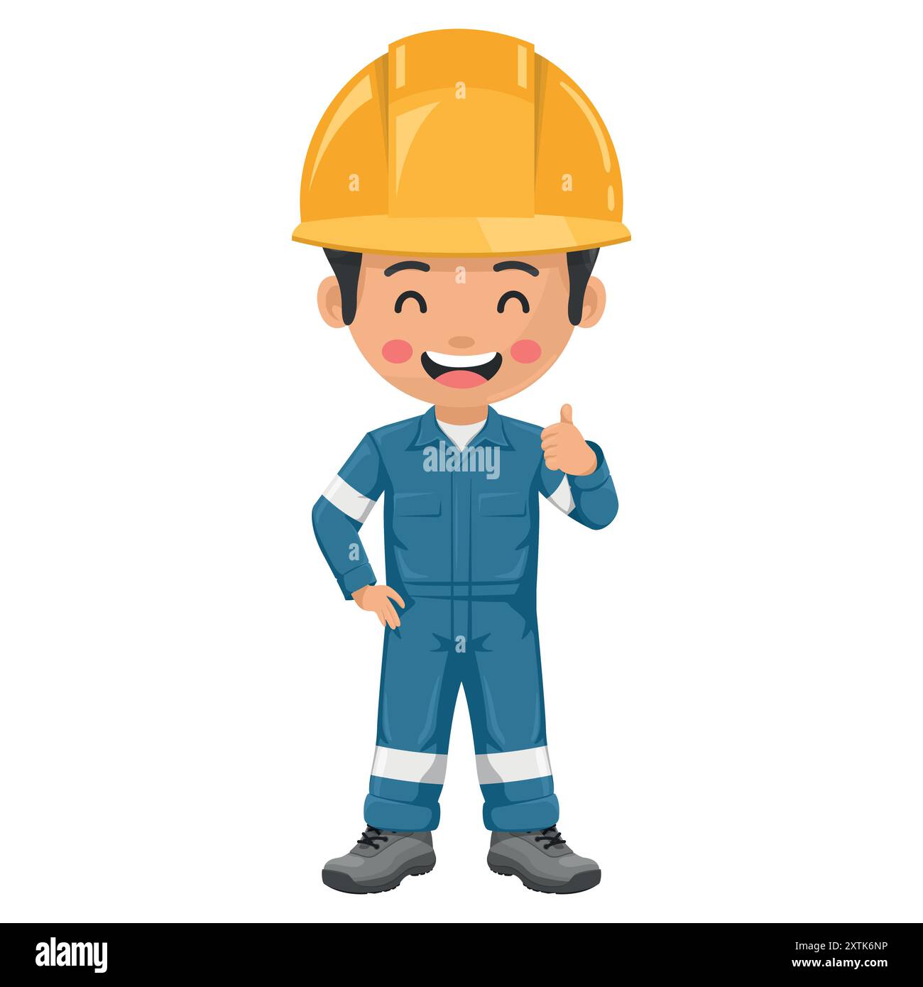 Industrial worker in blue industrial overalls with thumb up. Engineer ...