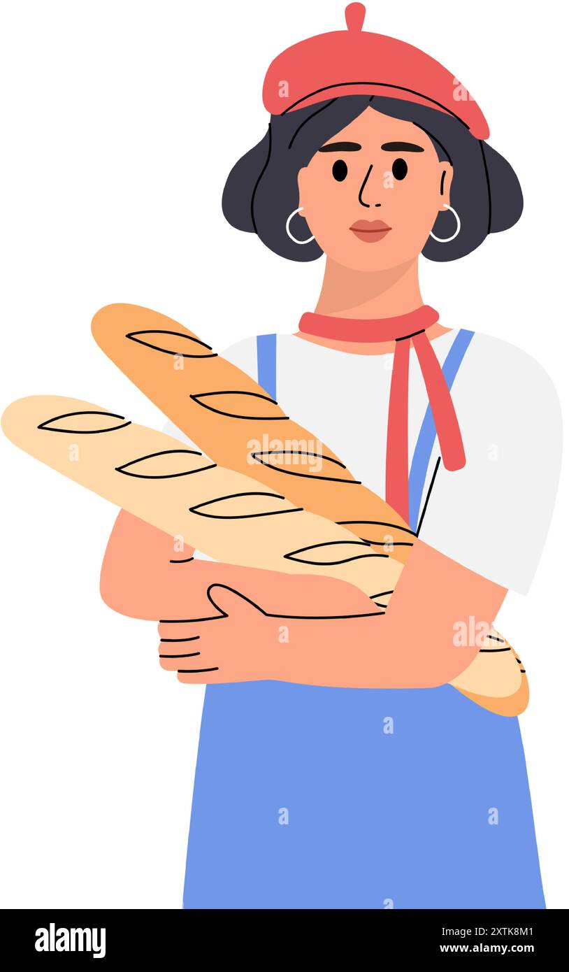 French woman carrying baguettes from market. Woman with a French ...