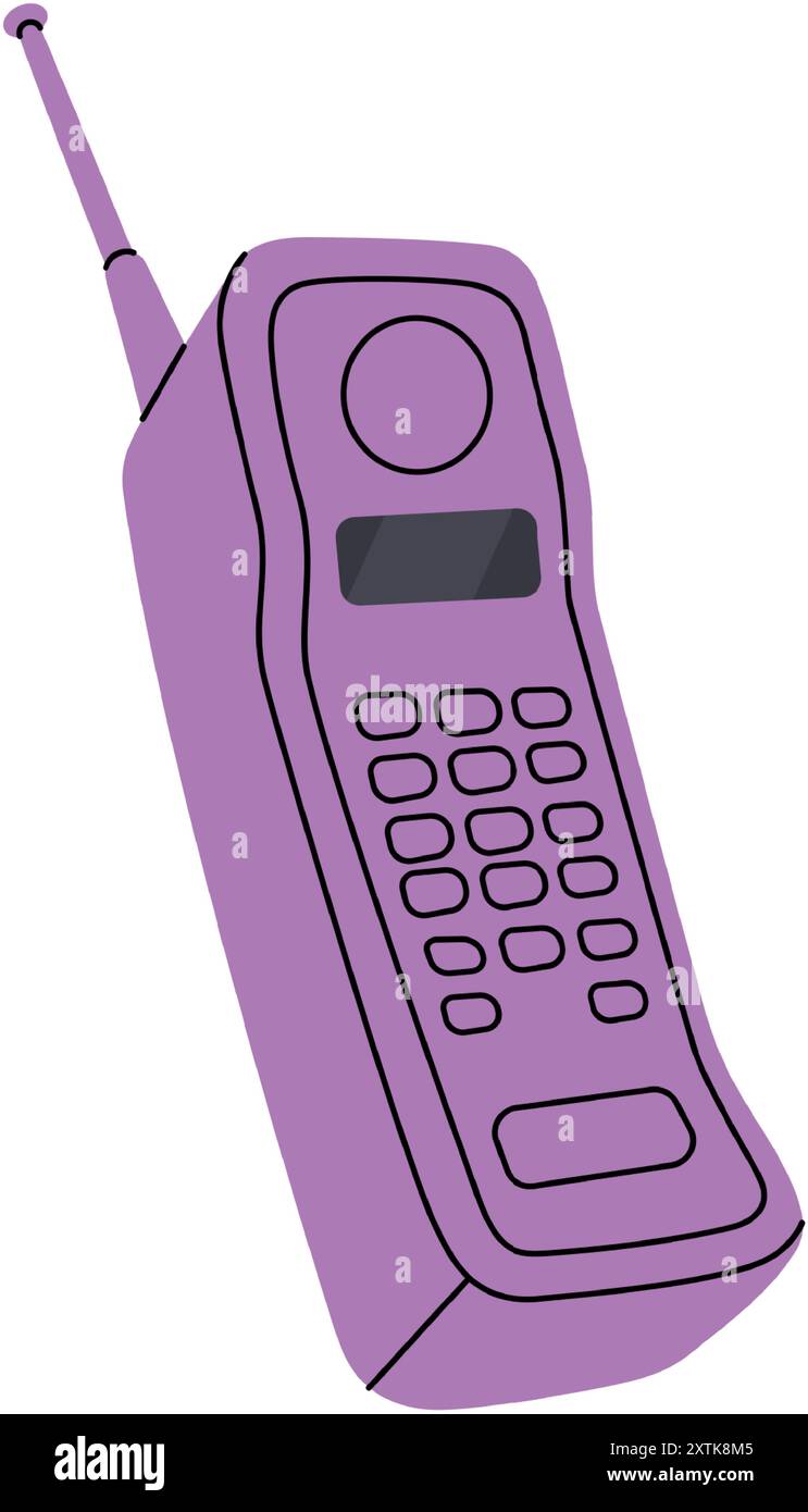 Old mobile phone from the 90s. Retro communication gadgets. Vector ...