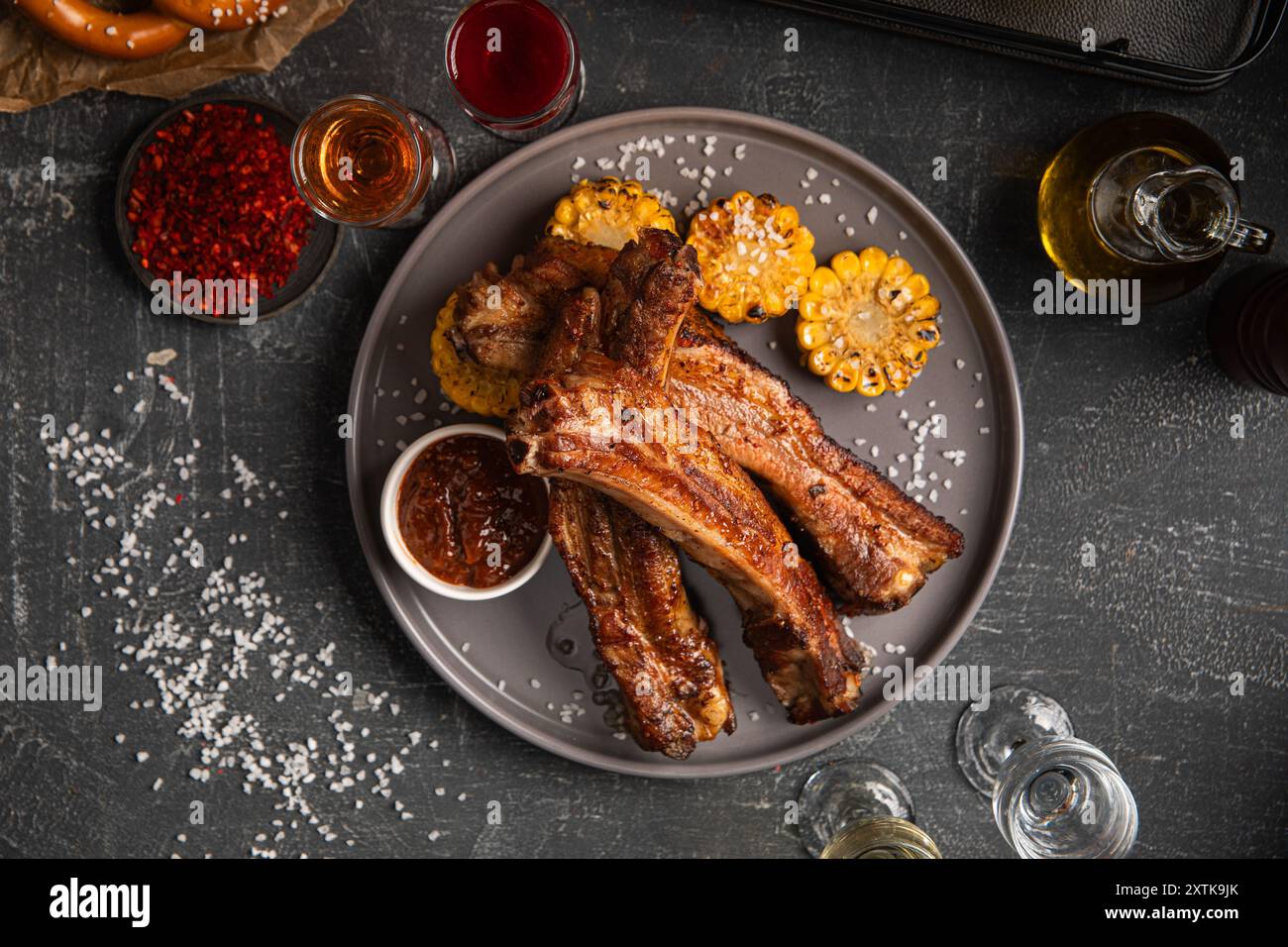 Grilled german traditional pork ribs with corn Stock Photo - Alamy