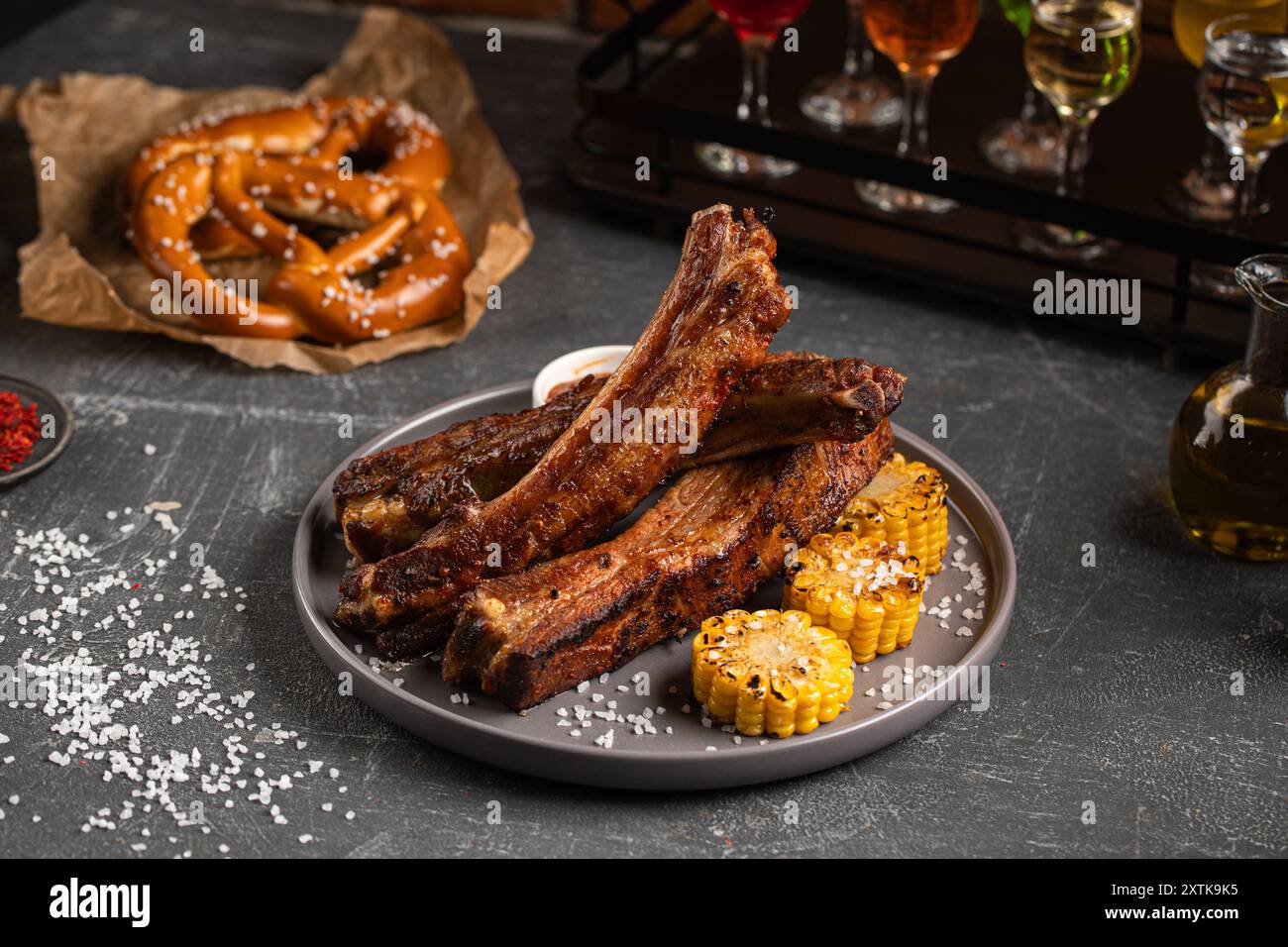 Grilled german traditional pork ribs with corn Stock Photo - Alamy