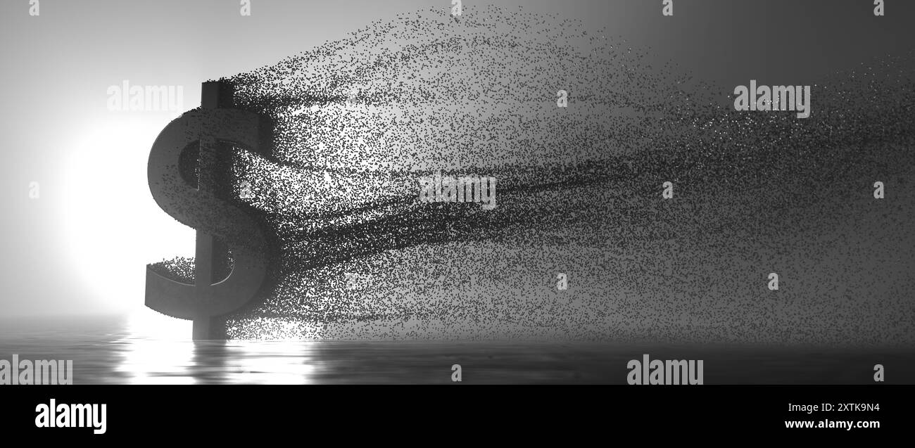 Black Dissolving Dollar. 3d illustration. 3D illustration of the black ...