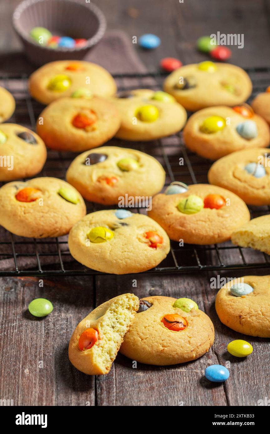 Traditional homemade cookies with chocolate candies in glaze ...