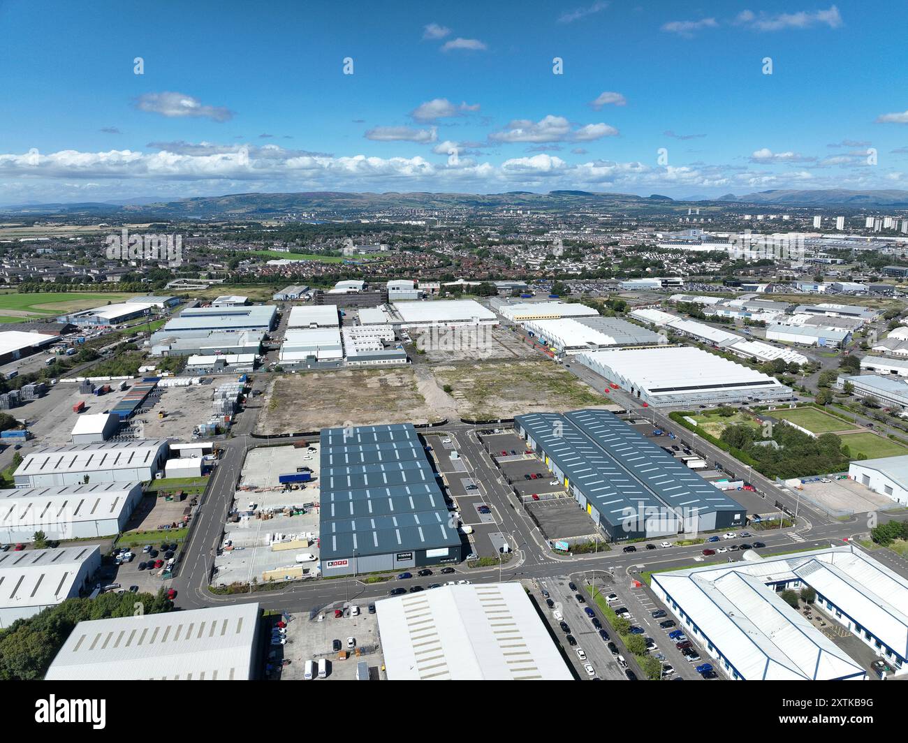 Aerial drone view of Hillington Industrial Estate Glasgow Stock Photo ...