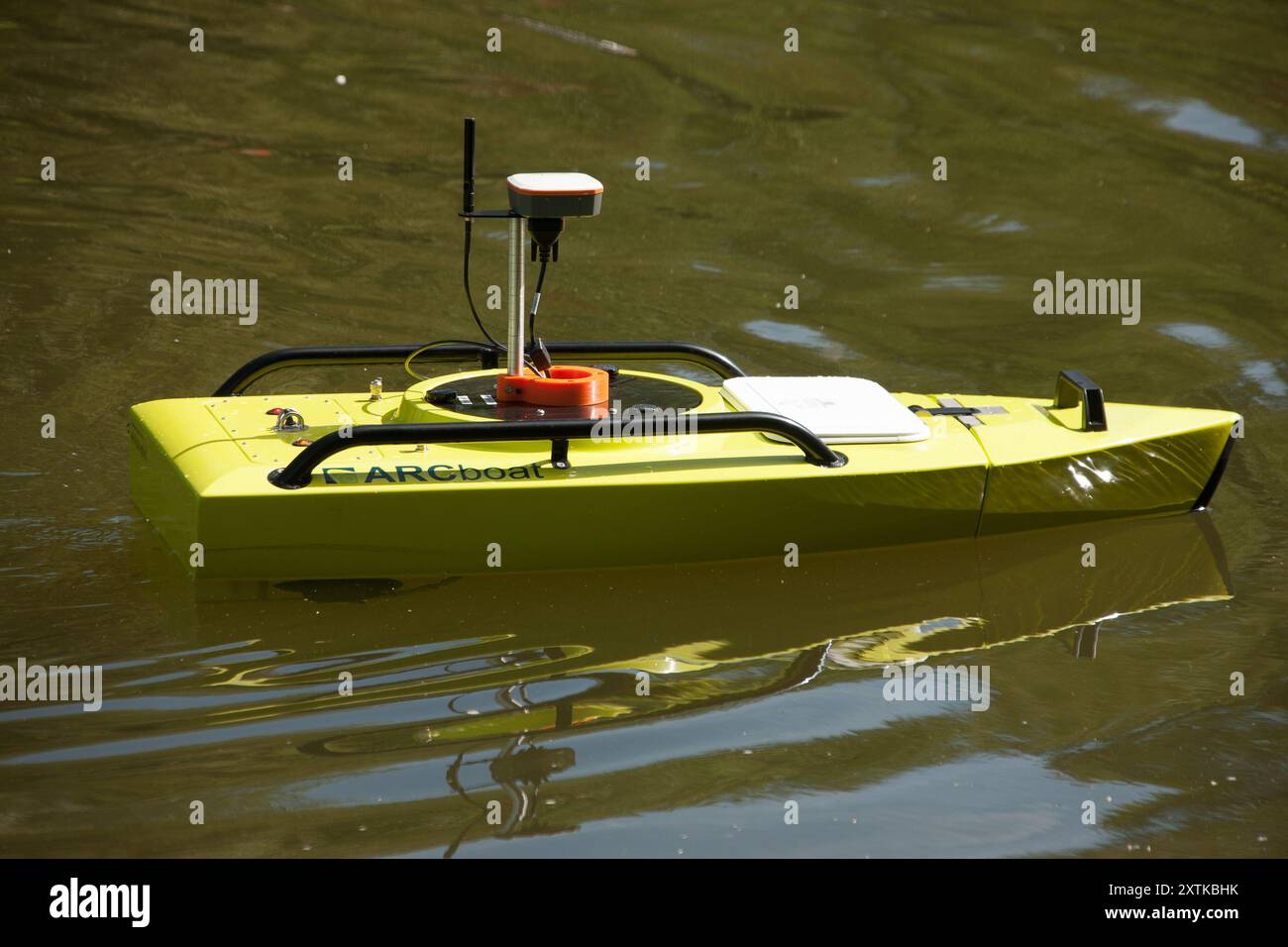 R/C boat measuring flow and velocity of river Stock Photo - Alamy