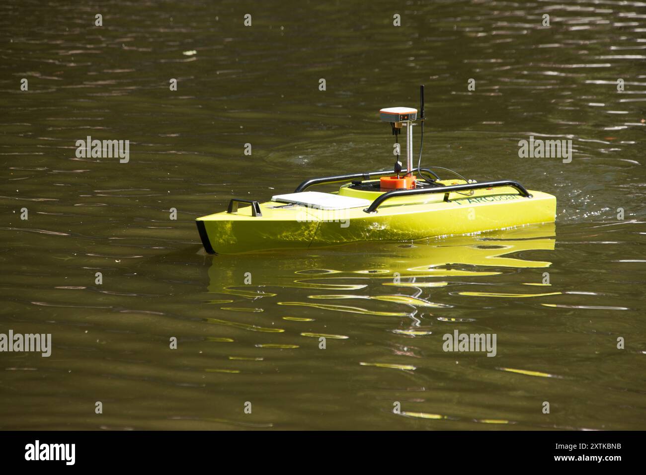 R/C boat measuring flow and velocity of river Stock Photo - Alamy