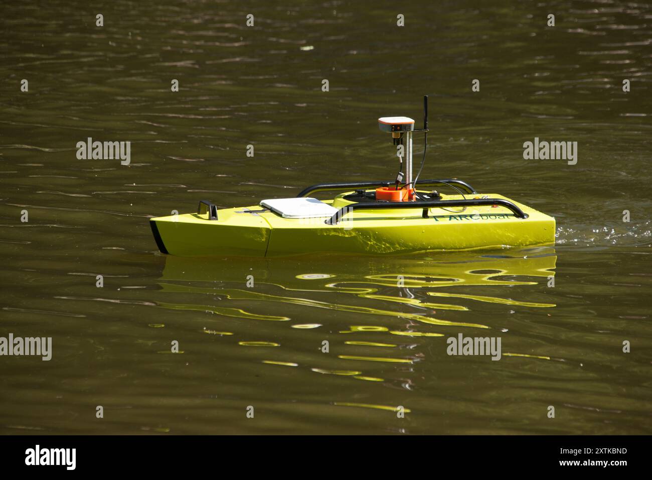 R/C boat measuring flow and velocity of river Stock Photo - Alamy