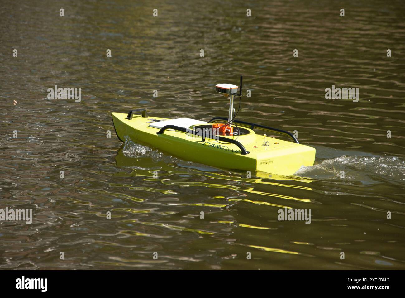 R/C boat measuring flow and velocity of river Stock Photo - Alamy