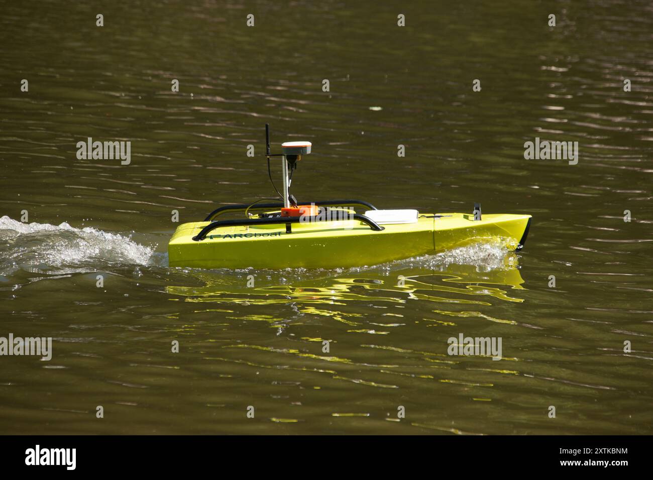 R/C boat measuring flow and velocity of river Stock Photo - Alamy