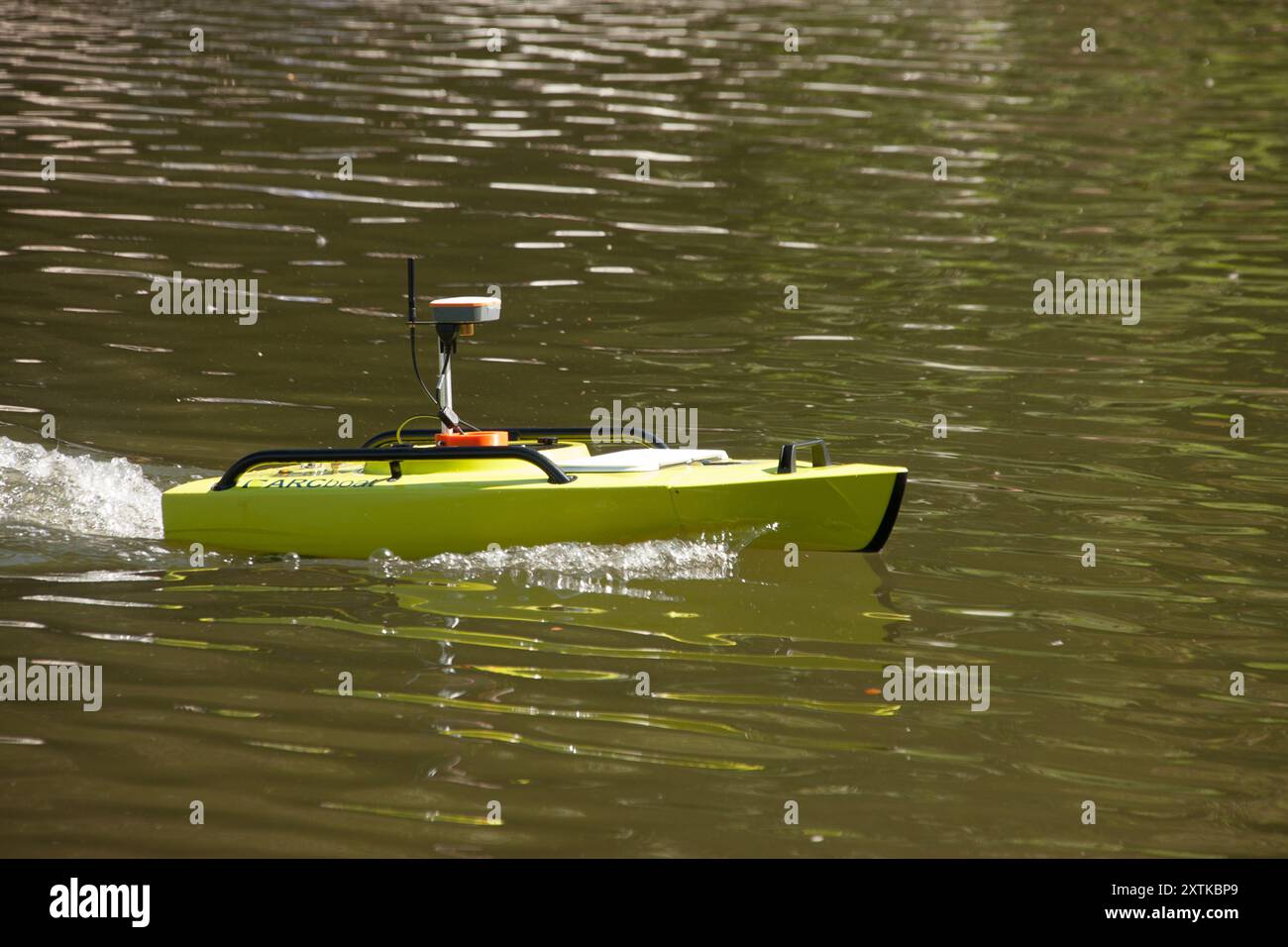 R/C boat measuring flow and velocity of river Stock Photo - Alamy