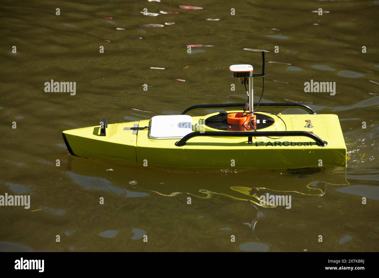 R/C boat measuring flow and velocity of river Stock Photo - Alamy