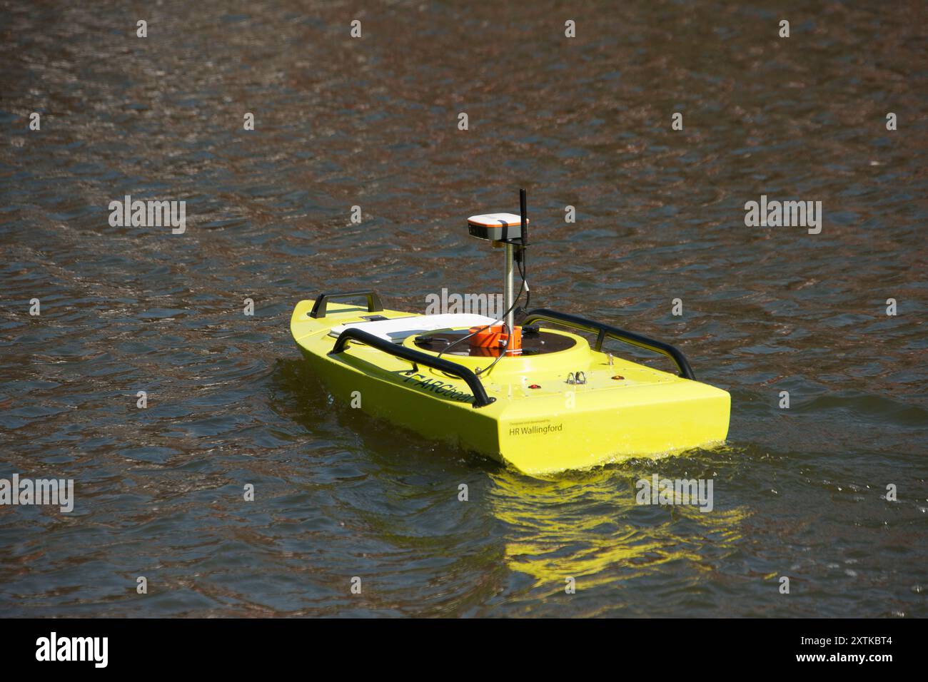 R/C boat measuring flow and velocity of river Stock Photo - Alamy