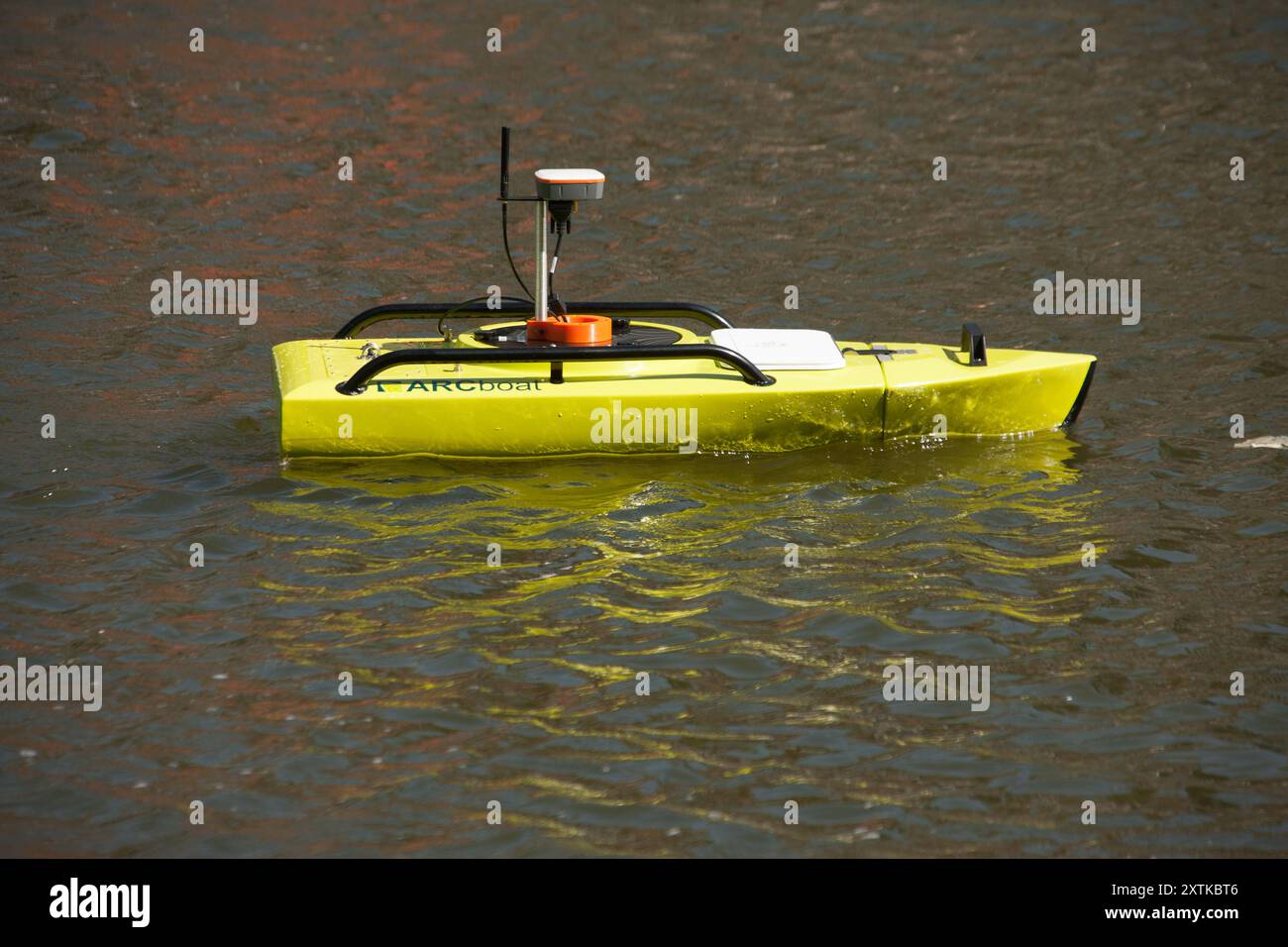 R/C boat measuring flow and velocity of river Stock Photo - Alamy
