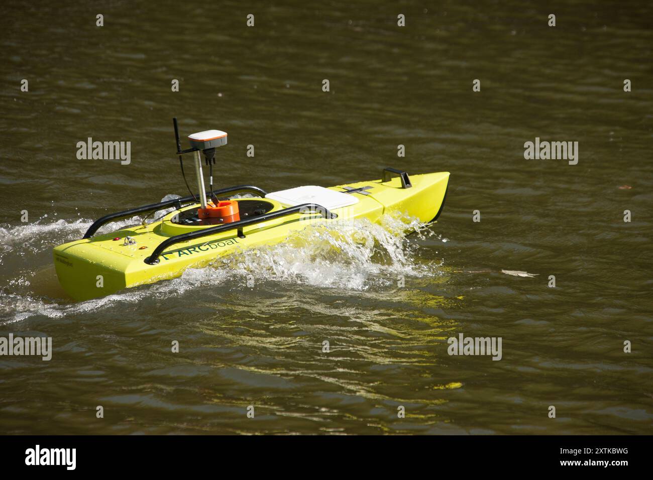 R/C boat measuring flow and velocity of river Stock Photo - Alamy