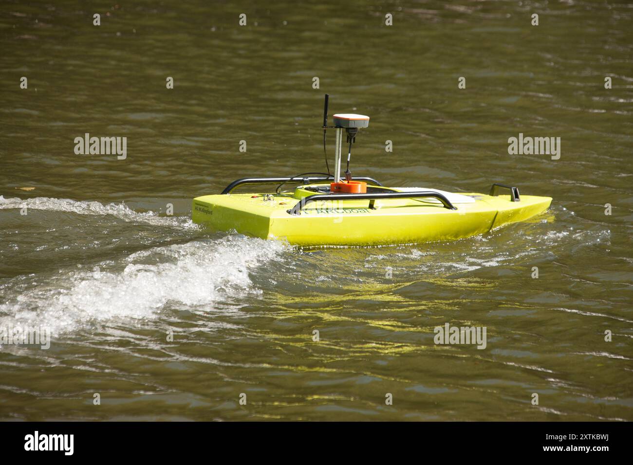 R/C boat measuring flow and velocity of river Stock Photo - Alamy