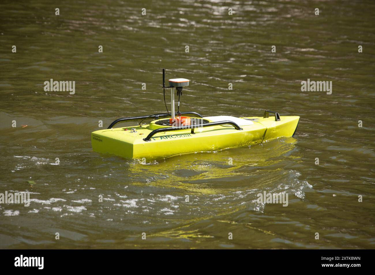 R/C boat measuring flow and velocity of river Stock Photo - Alamy