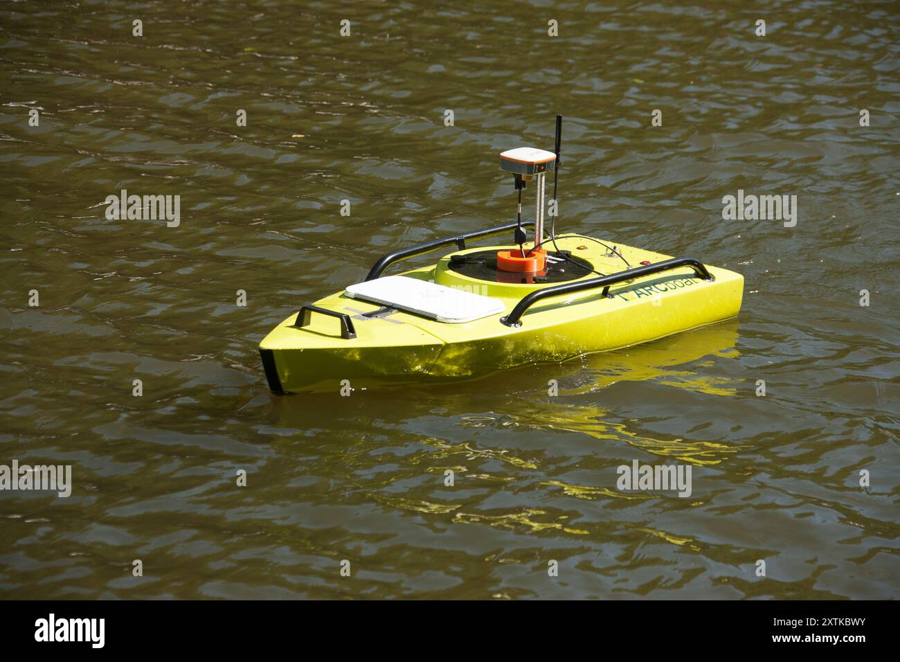 R/C boat measuring flow and velocity of river Stock Photo - Alamy