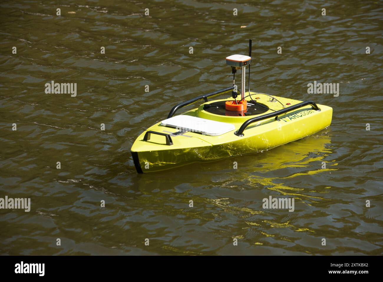 R/C boat measuring flow and velocity of river Stock Photo - Alamy