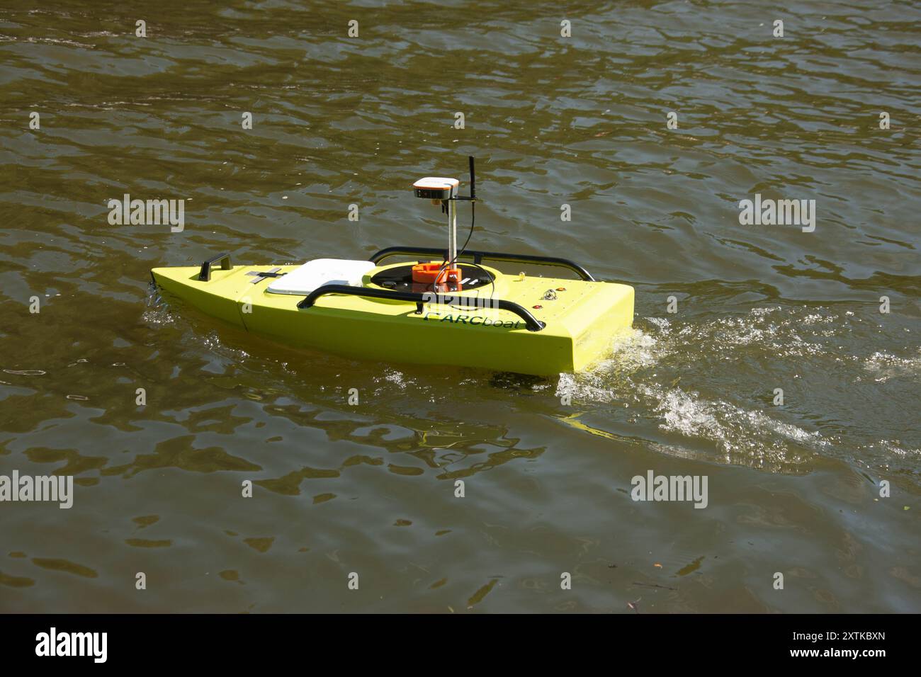 R/C boat measuring flow and velocity of river Stock Photo - Alamy