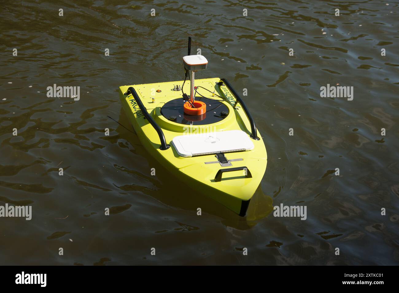 R/C boat measuring flow and velocity of river Stock Photo - Alamy