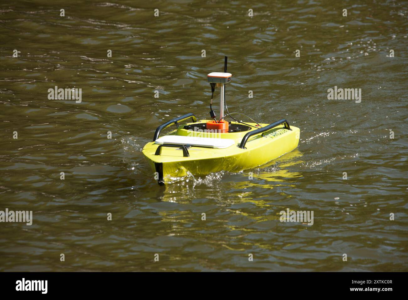 R/C boat measuring flow and velocity of river Stock Photo - Alamy