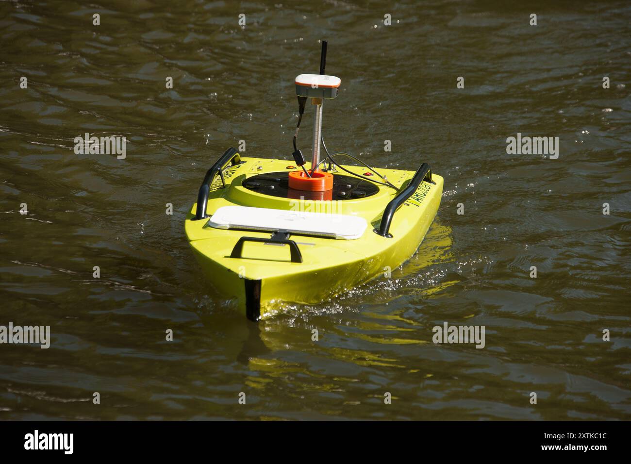 R/C boat measuring flow and velocity of river Stock Photo - Alamy