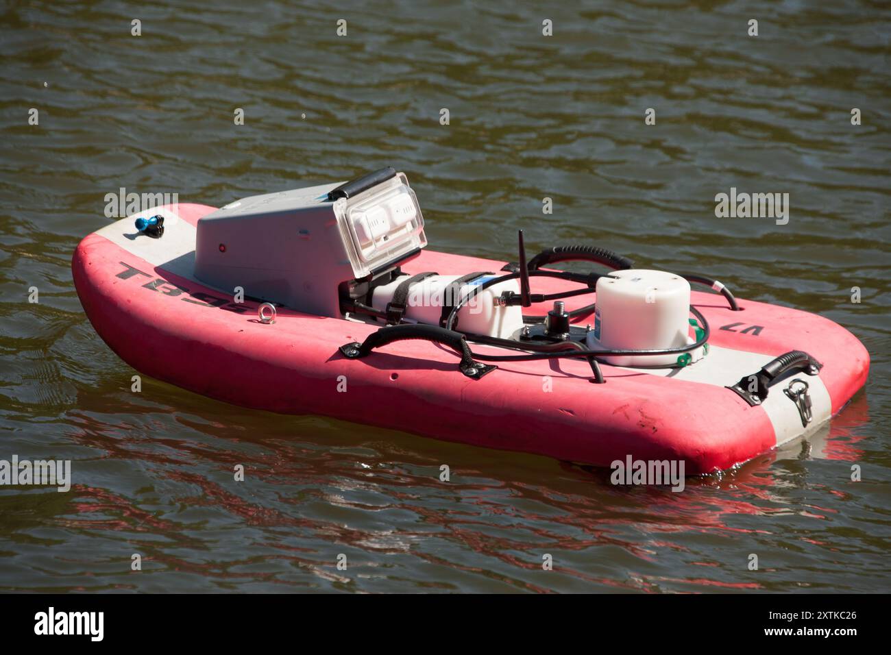R/C boat measuring flow and velocity of river Stock Photo - Alamy