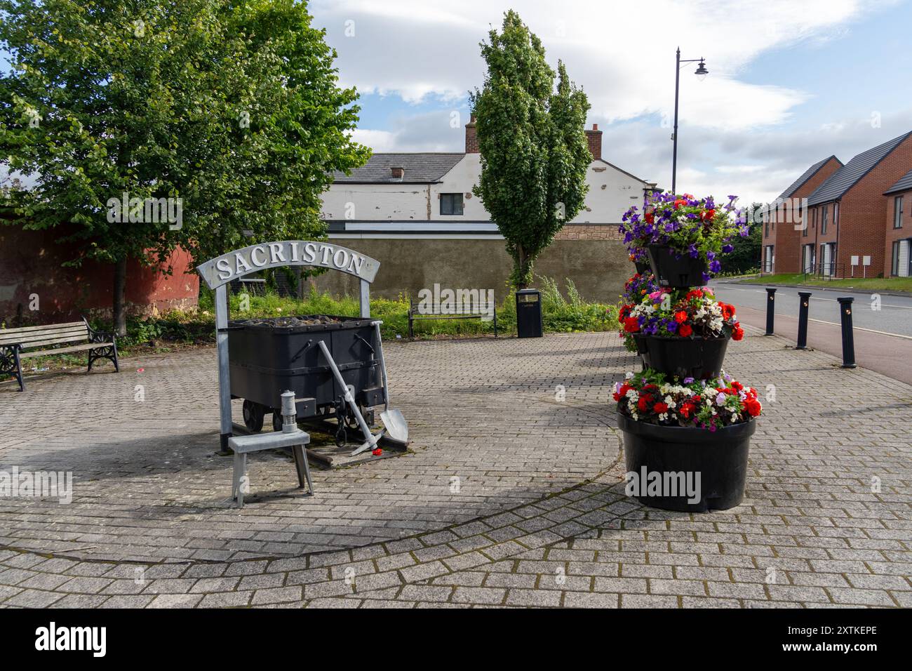 Sacriston, County Durham, UK. Sacriston coal tub display - a mining ...