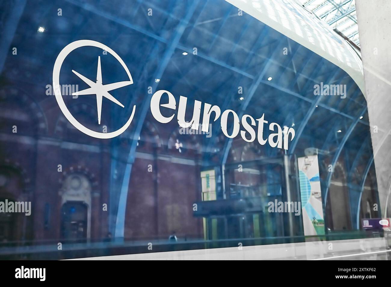 Eurostar rail train stationary at St Pancras international railway ...