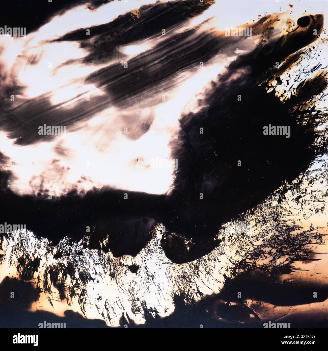 Abstract art depicting the sunrise on the day of Armageddon. Chemigram ...