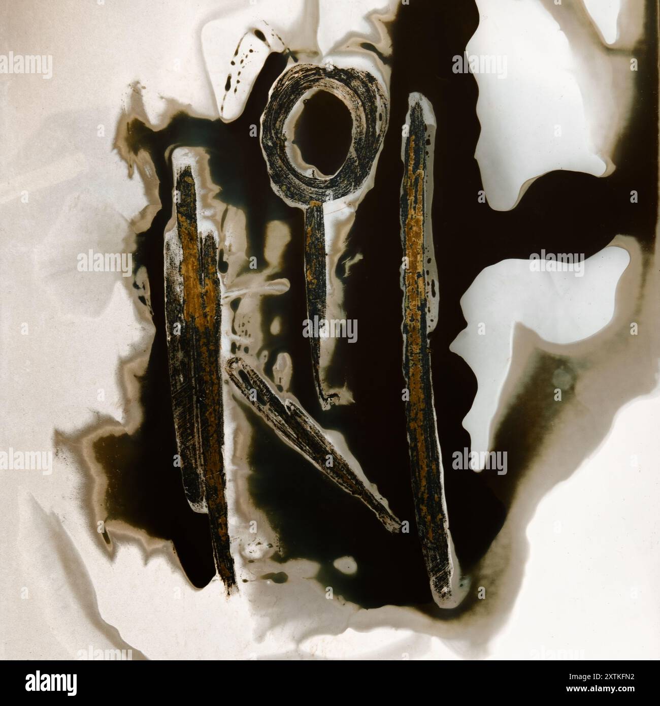 Square format surrealist photographic artwork using chemigram process ...