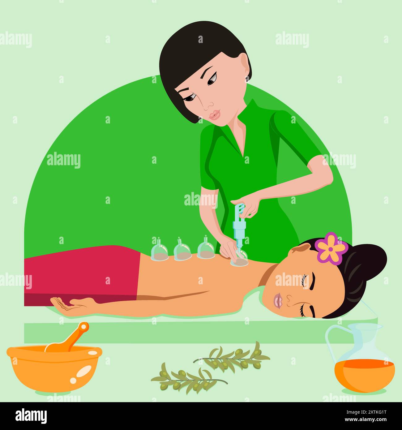 Cup massage. Treatments by professional therapist in spa. Vacuum ...