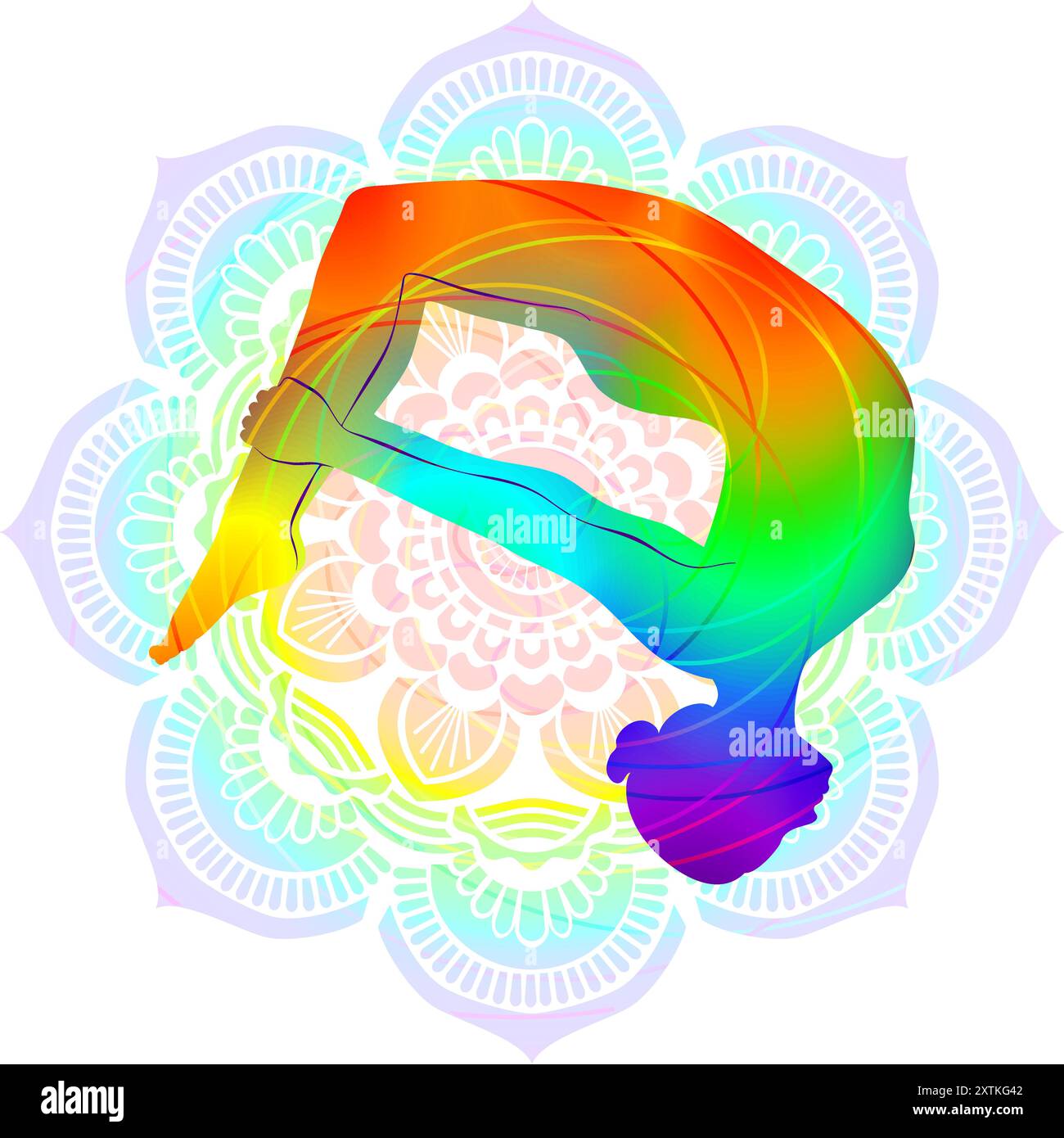 Colorful silhouette of woman practicing Parshva Dhanurasana yoga pose ...